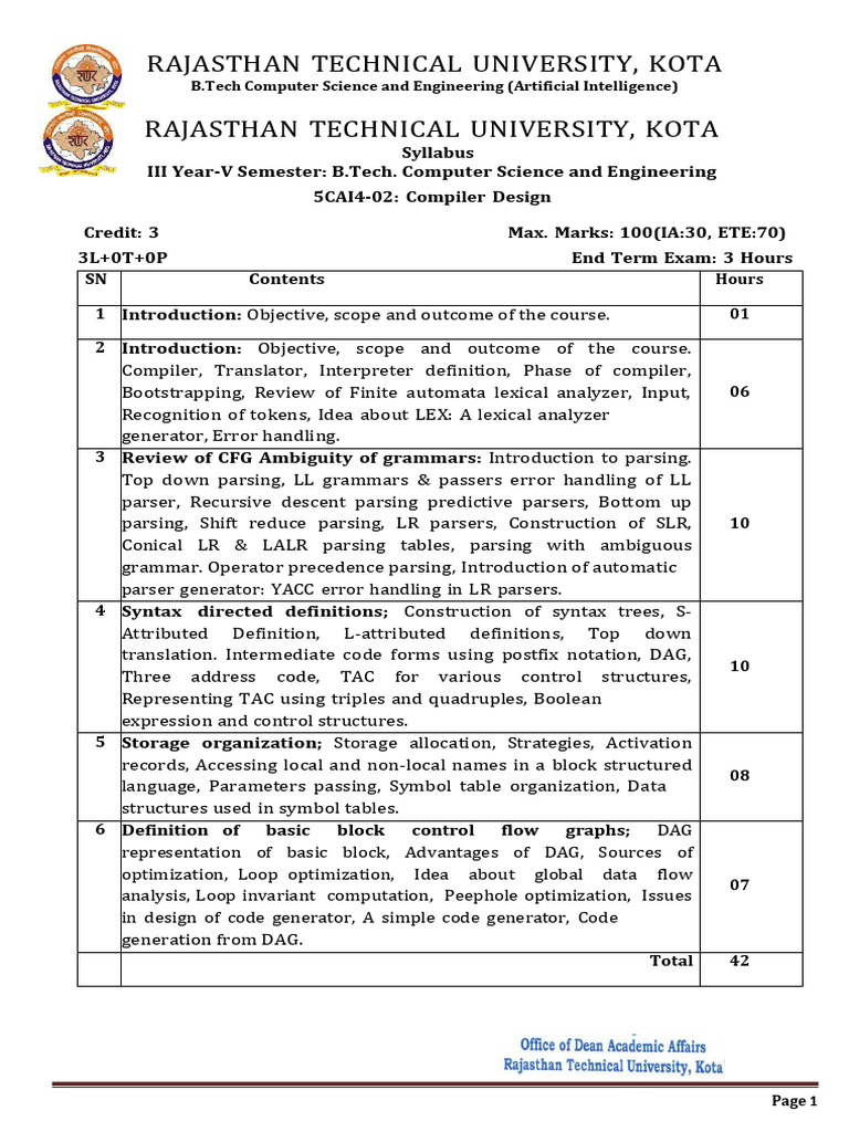 Compiler Design Course Outline | PDF | Parsing | Compiler