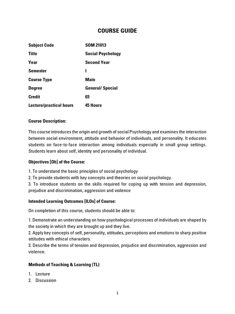 1.course Guide - SOM 21013 | PDF | Attitude (Psychology) | Learning