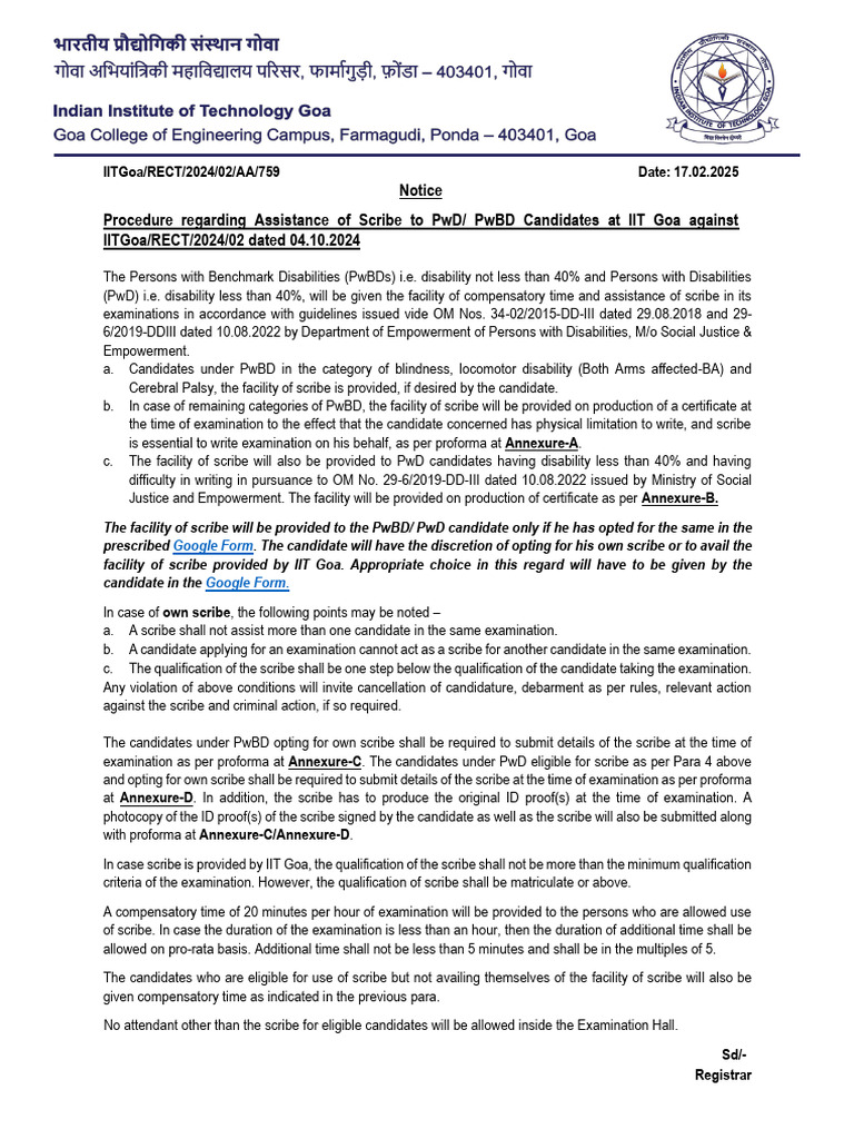 Notice For Assistance of Scribe Revised | PDF | Psychologist | Health Care