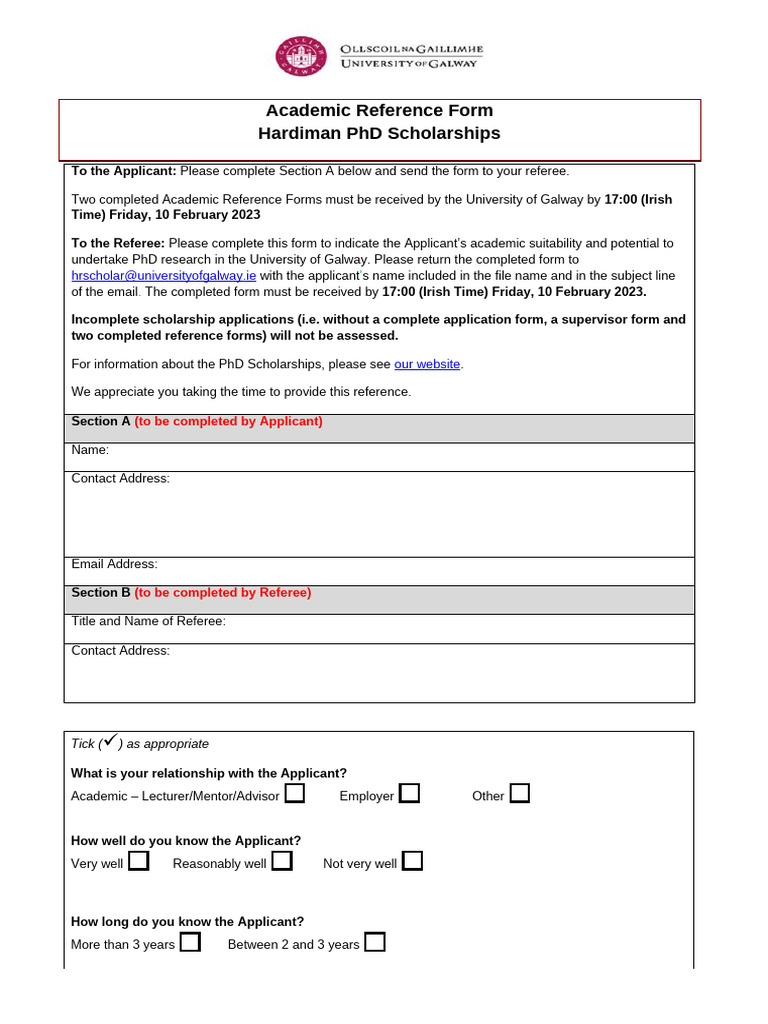Hardiman Academic Reference Form 2023 | PDF | Learning | Cognition