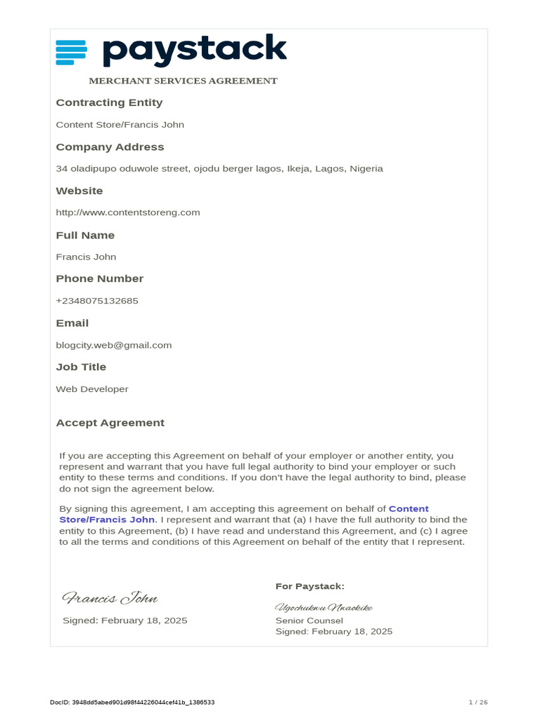 Paystack_Merchant_Service_Agreement_1386533 | PDF | Legal Liability | Arbitration