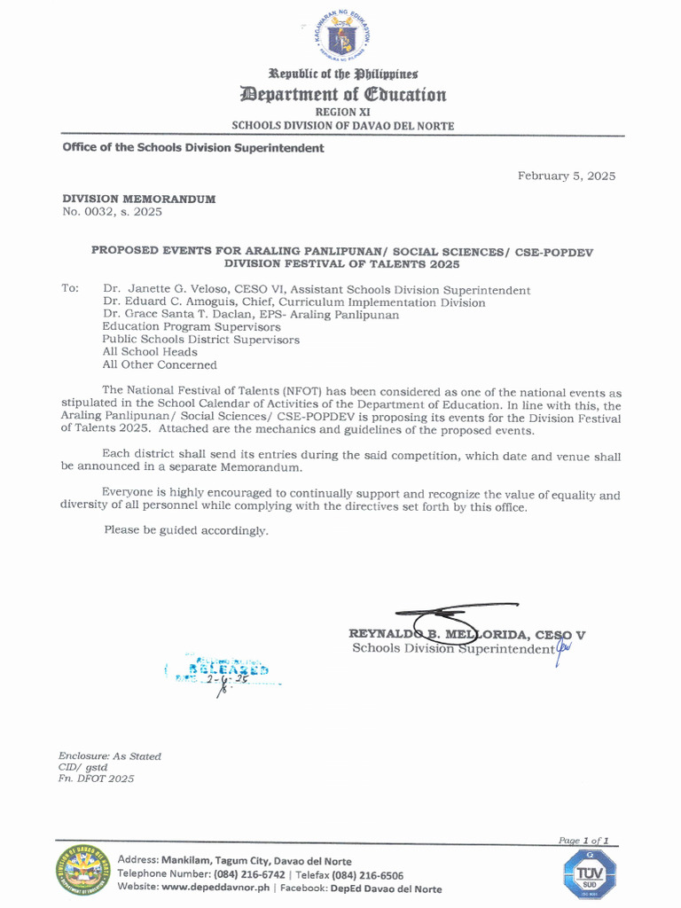 DM 0032 S. 2025 Proposed Events For Araling Panlipunansocial ...