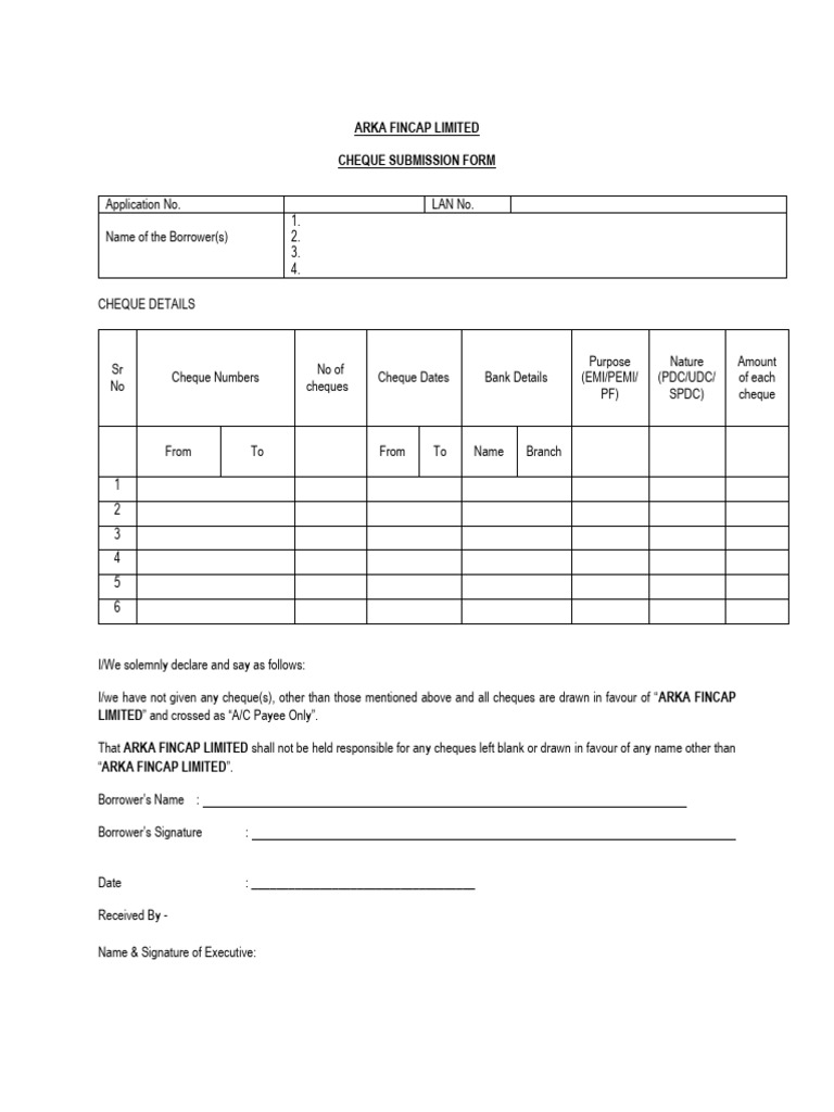 Cheque Submission Form | PDF