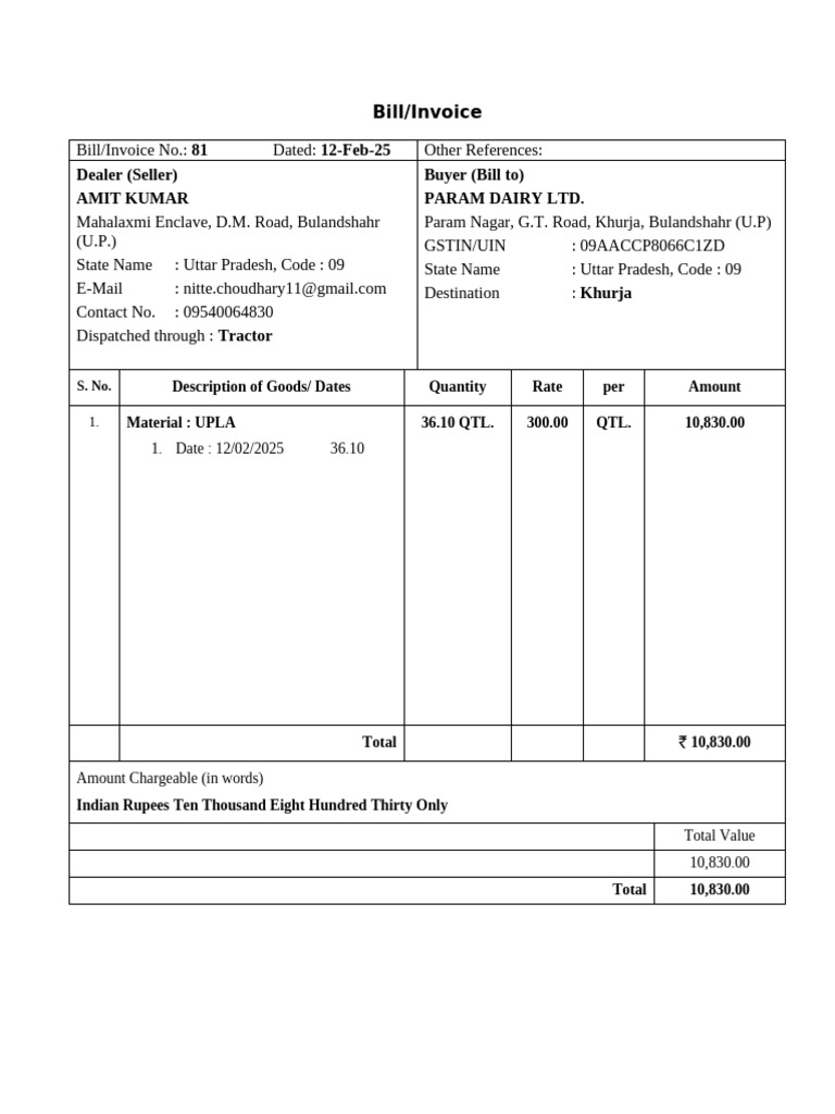 Bill-Invoice No. 81 | PDF