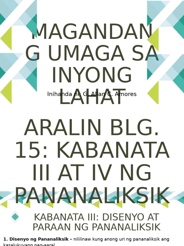 Aralin Blg. 15 KABANATA III AT IV NG PANANALIKSIK | PDF