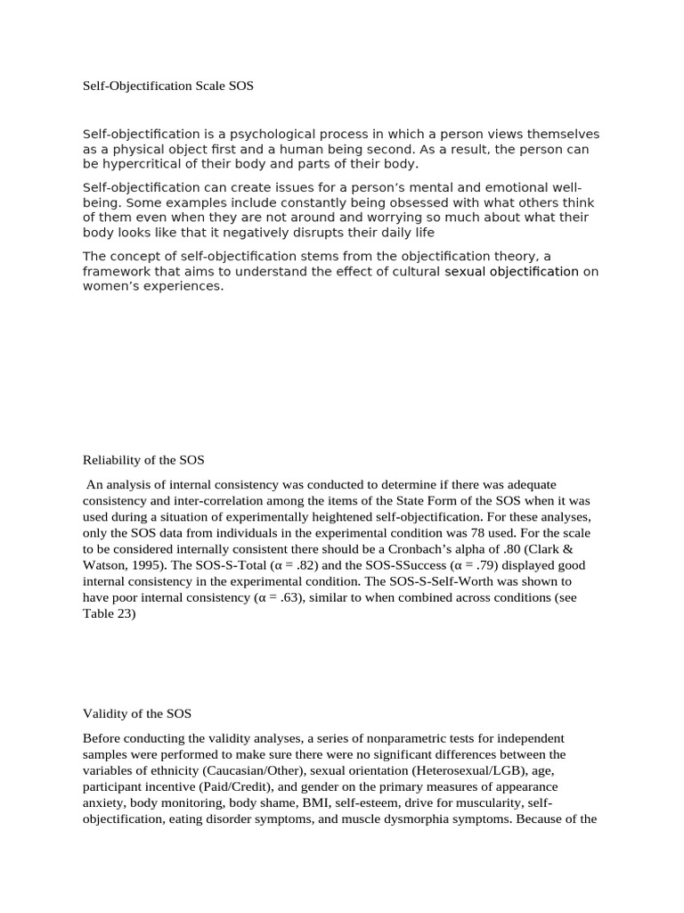 Understanding Self-Objectification Scale | PDF | Internal Consistency ...
