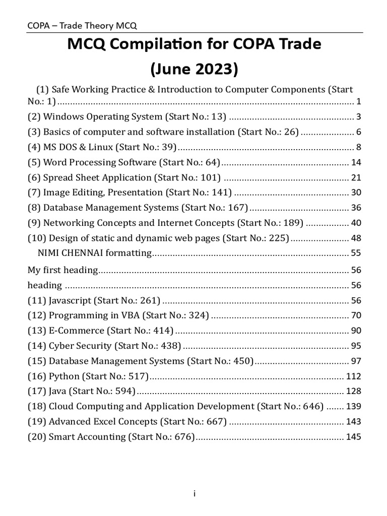MCQ COPA Trade Theory 1 | PDF | Microsoft Excel | Microsoft Word