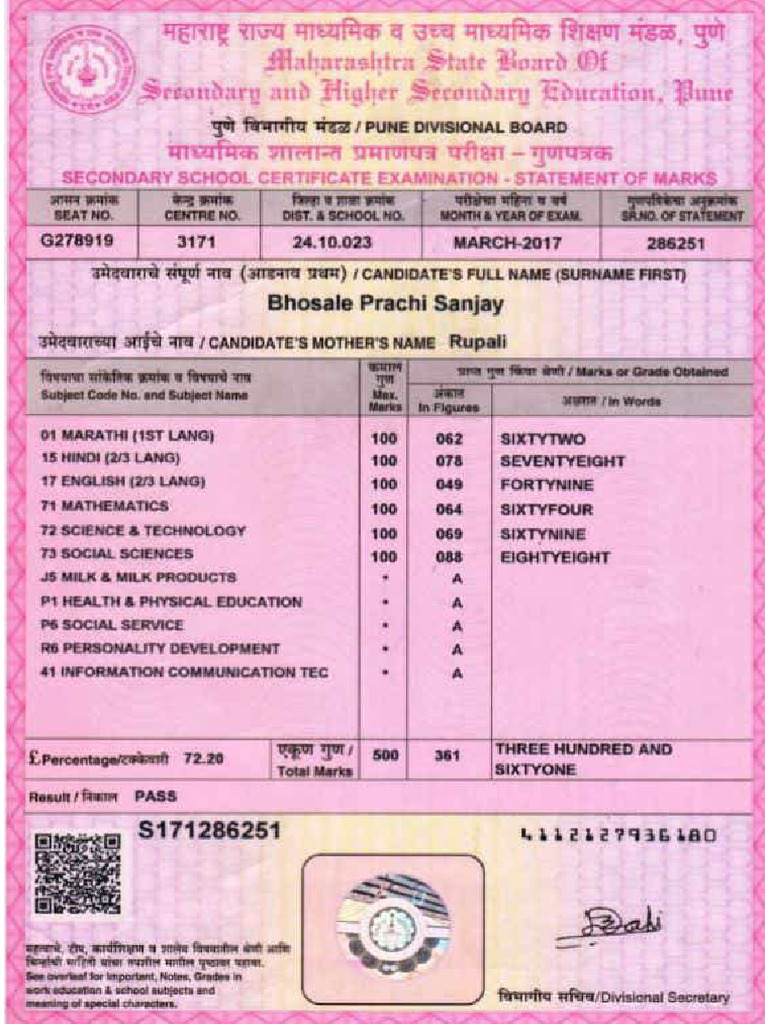 10 TH Marksheet | PDF