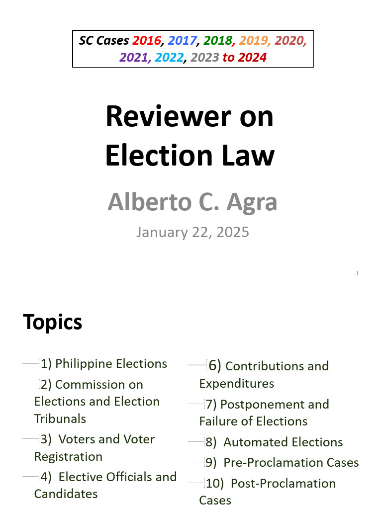 Philippine Election Law Overview 2025 | PDF | Elections | Voting