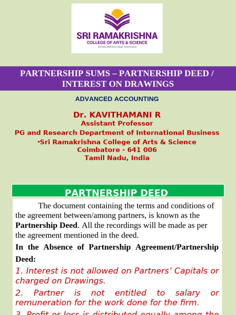 Partnership Sums - Partnership Deed and Interest On Drawings | PDF ...