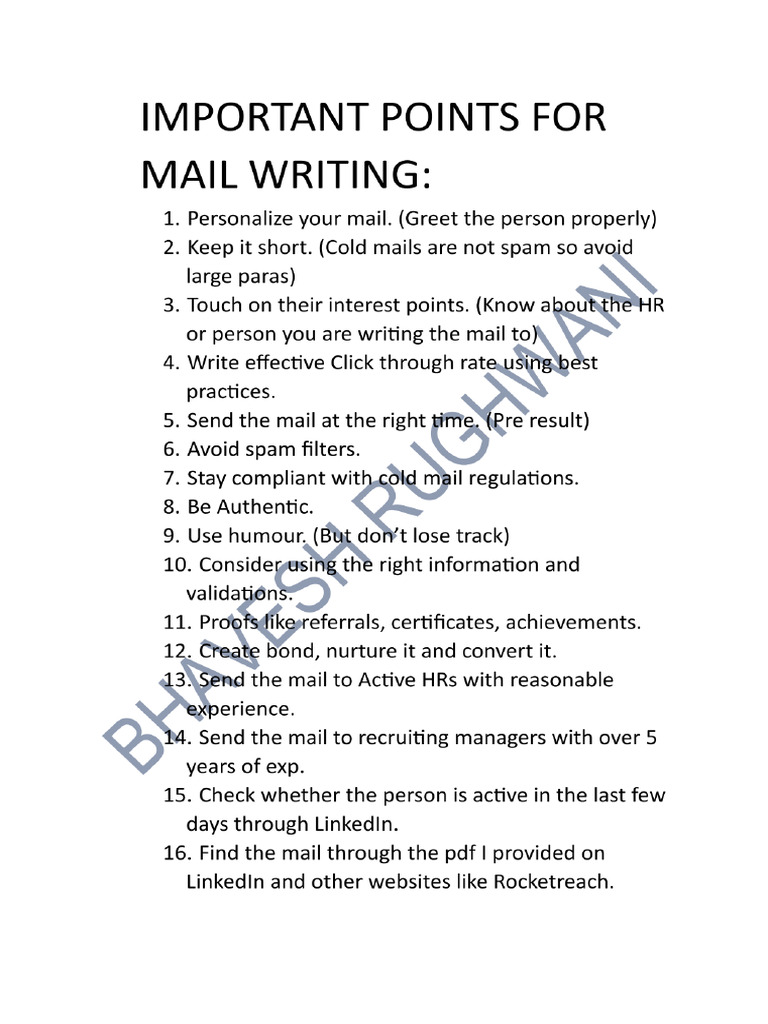 Important Points For Mail Writing | PDF