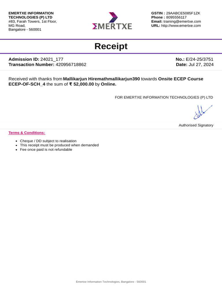 ECEP Course Payment Receipt | PDF