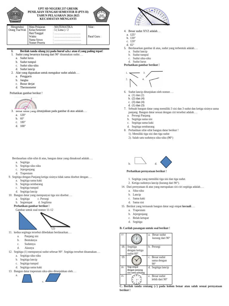 SOAL PTS 2 MTK 2024 2025 FIX | PDF
