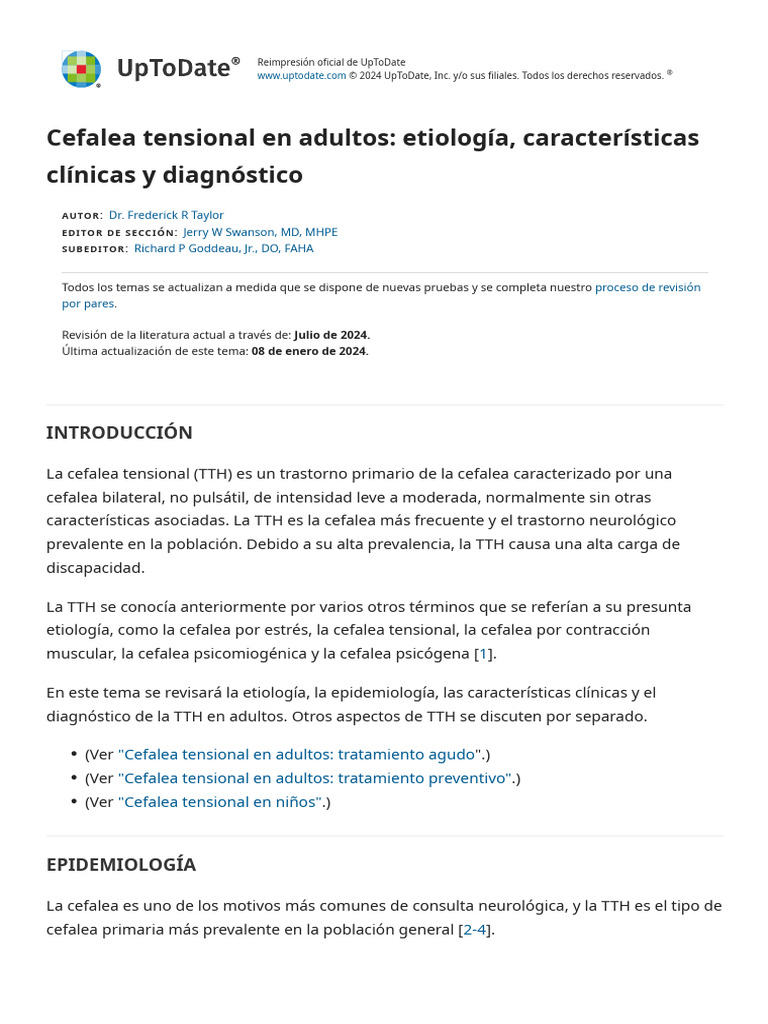 Cefalea Tensional en Adultos - Etiología, Características Clínicas y Diagnóstico - UpToDate ...
