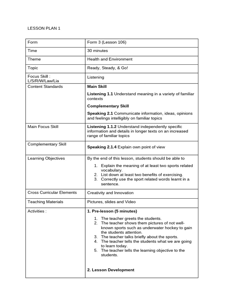 LESSON PLAN LISTENING | PDF | Teachers | Lesson Plan