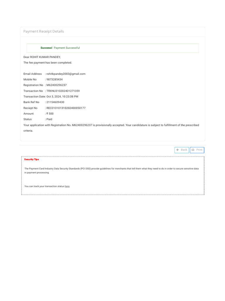 RRB 12 Fee Receipt. | PDF