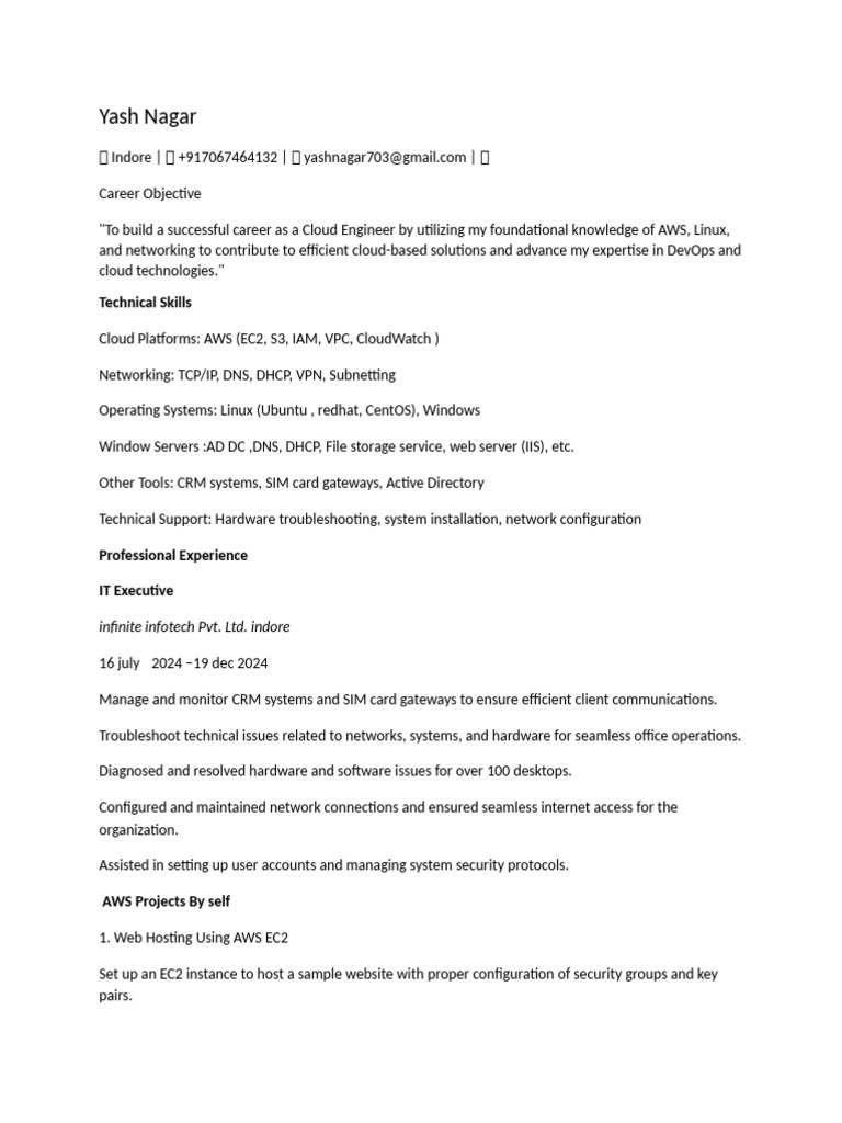 Yash Cloud Resume | PDF