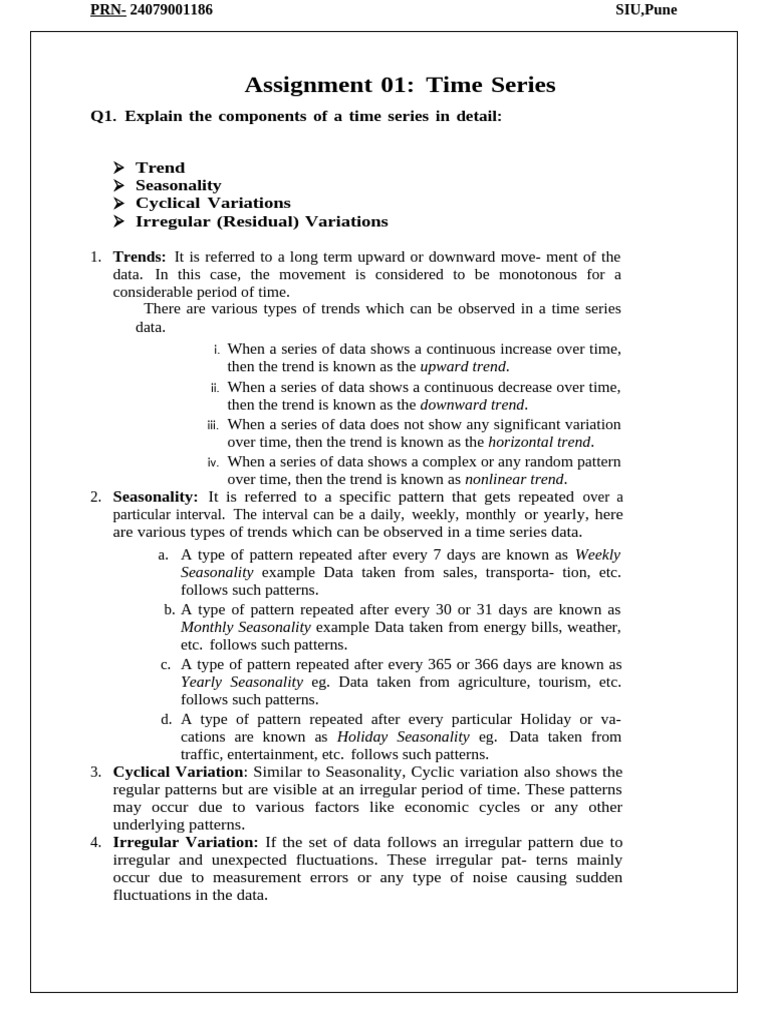 Time series Assignment -1 | PDF | Seasonality | Moving Average