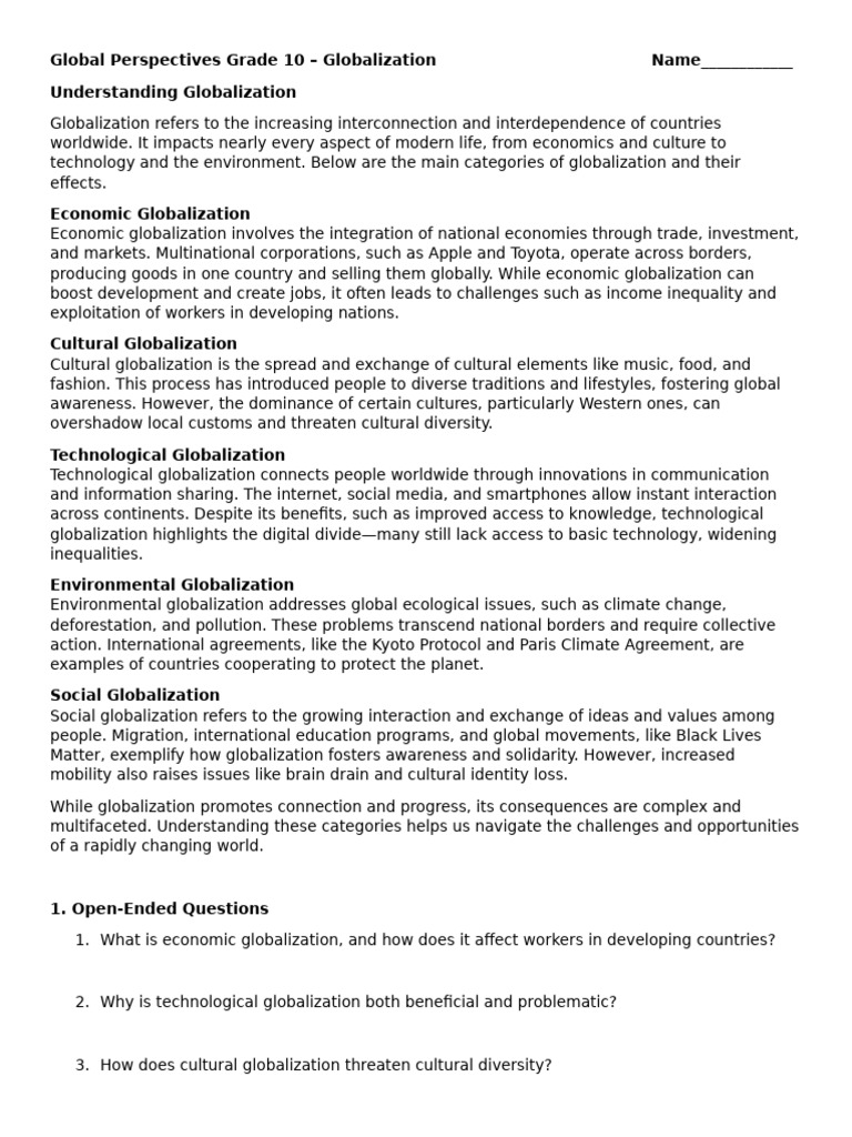 Types of Globalization Lesson 2 | PDF | Globalization | Economic ...
