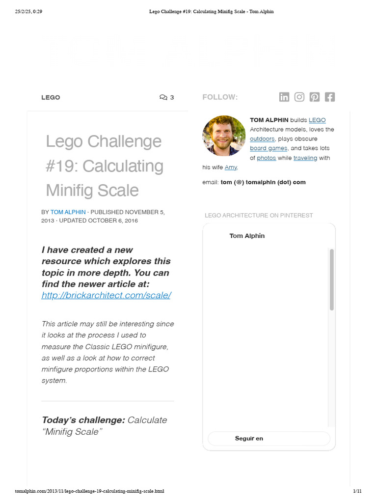 Lego Challenge #19 - Calculating Minifig Scale - Tom Alphin | PDF | Lego | Toy Companies Of Denmark