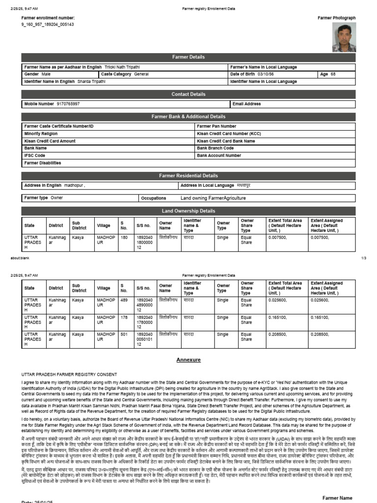Farmer Registry Enrollement Datammm | PDF