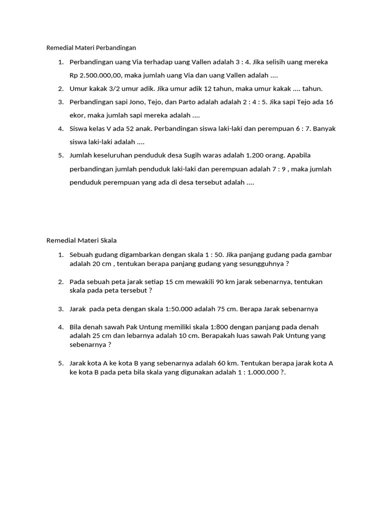 Soal Remedial Perbandingan & Skala | PDF