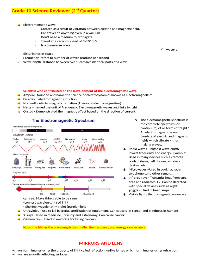Grade 10 Science Reviewer | PDF | Electromagnetic Radiation | Mirror