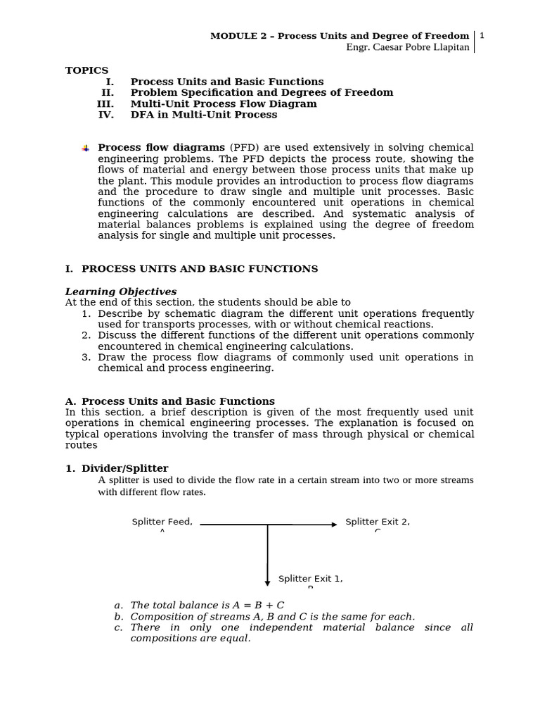 MODULE 2 - Process Units and Degree of Freedom 2021 | PDF | Filtration | Chemical Reactor