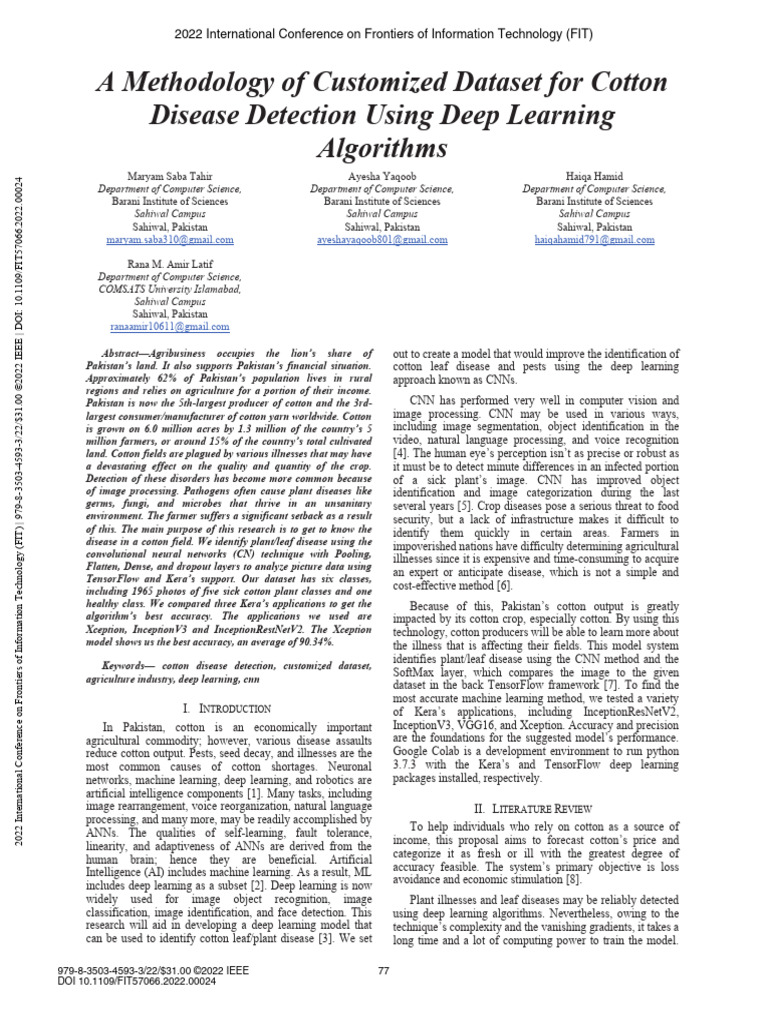 A - Methodology - of - Customized - Dataset - For - Cotton - Disease - Detection - Using - Deep ...