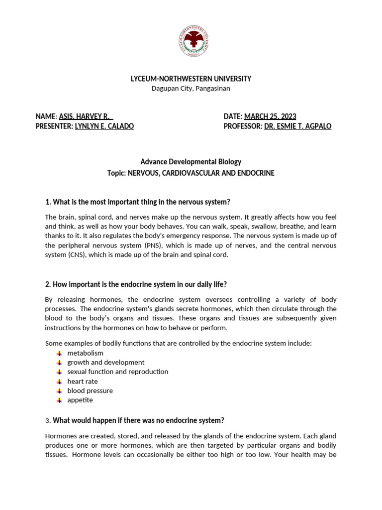 Asis, Harvey r. Nervous, Cardiovascular and Endocrine | PDF ...