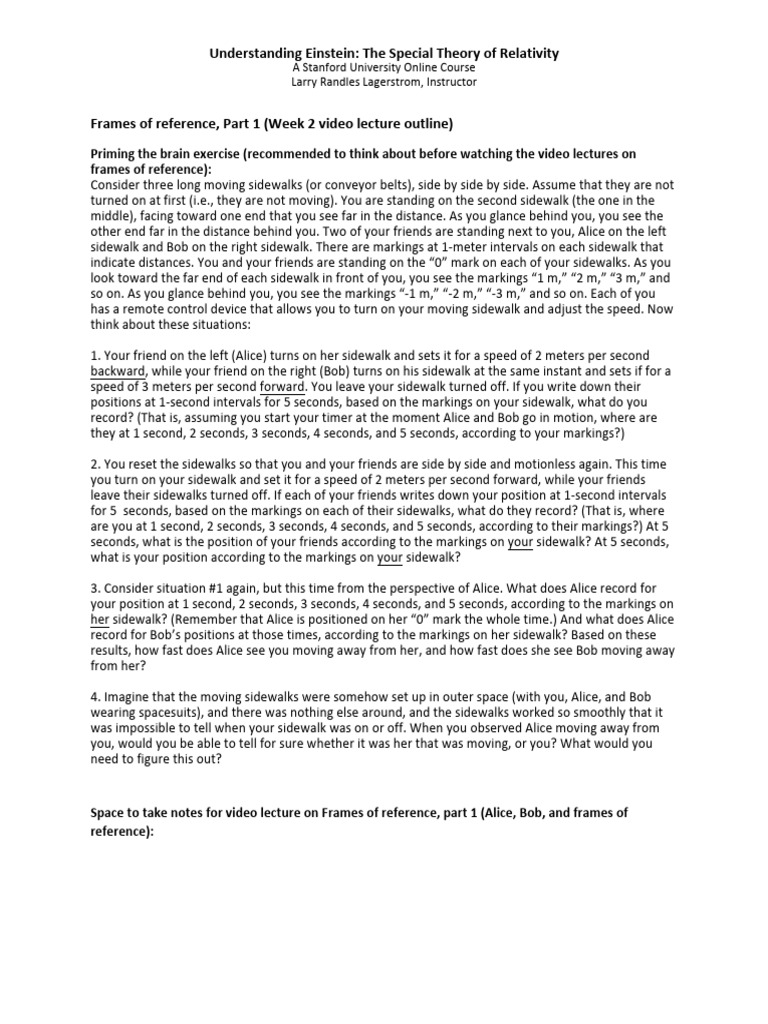 Wk2 Framesofreference1 Handout | PDF | Theoretical Physics | Physics
