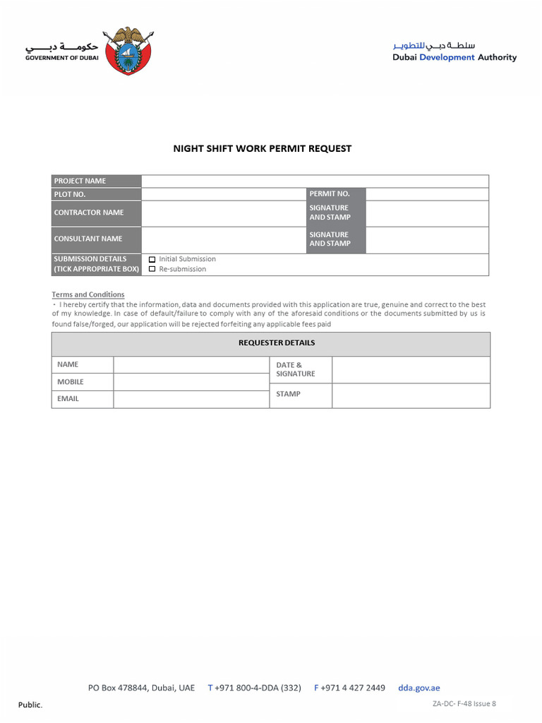 Night Shift Work Permit Request Form | PDF