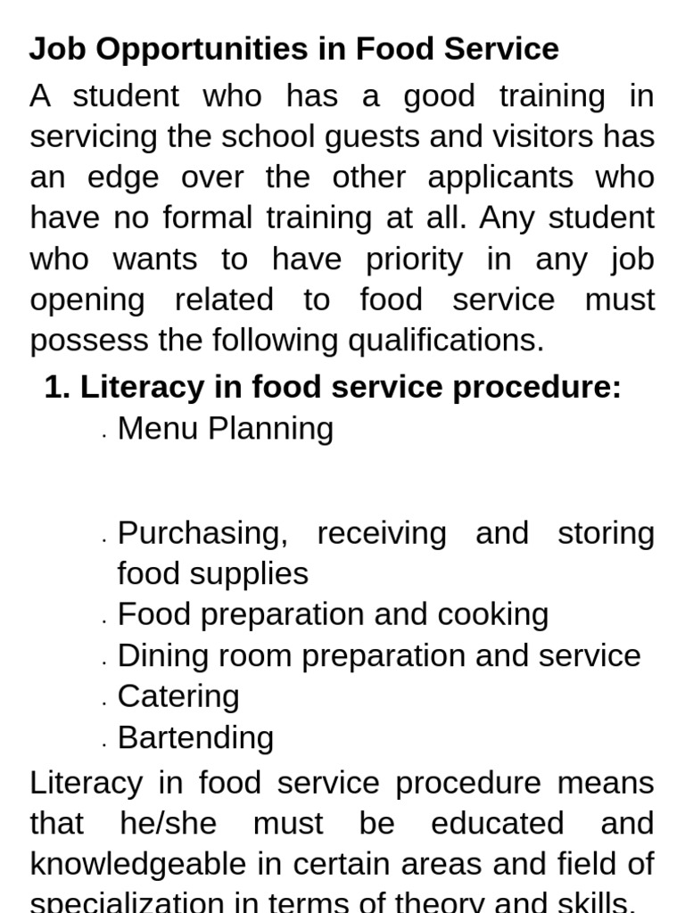 Job Opportunities in Food Service | PDF | Foodservice | Social Psychology