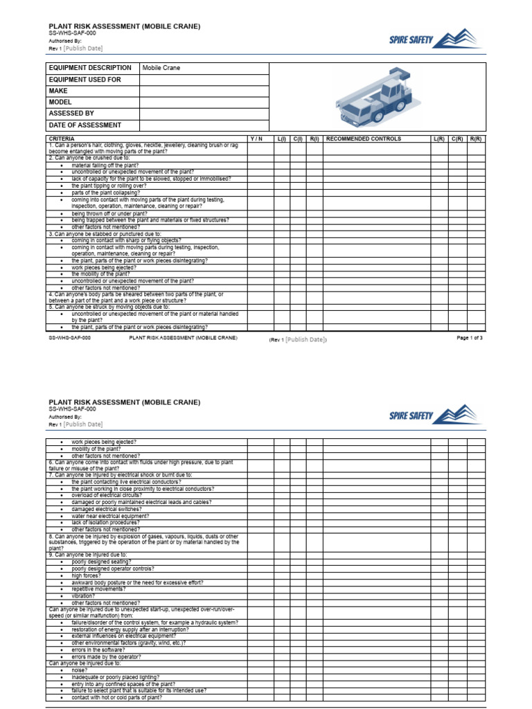 SS-WHS-SAF-000-Plant-Risk-Assessment-Mobile-Crane-1 | PDF | Risk | Safety