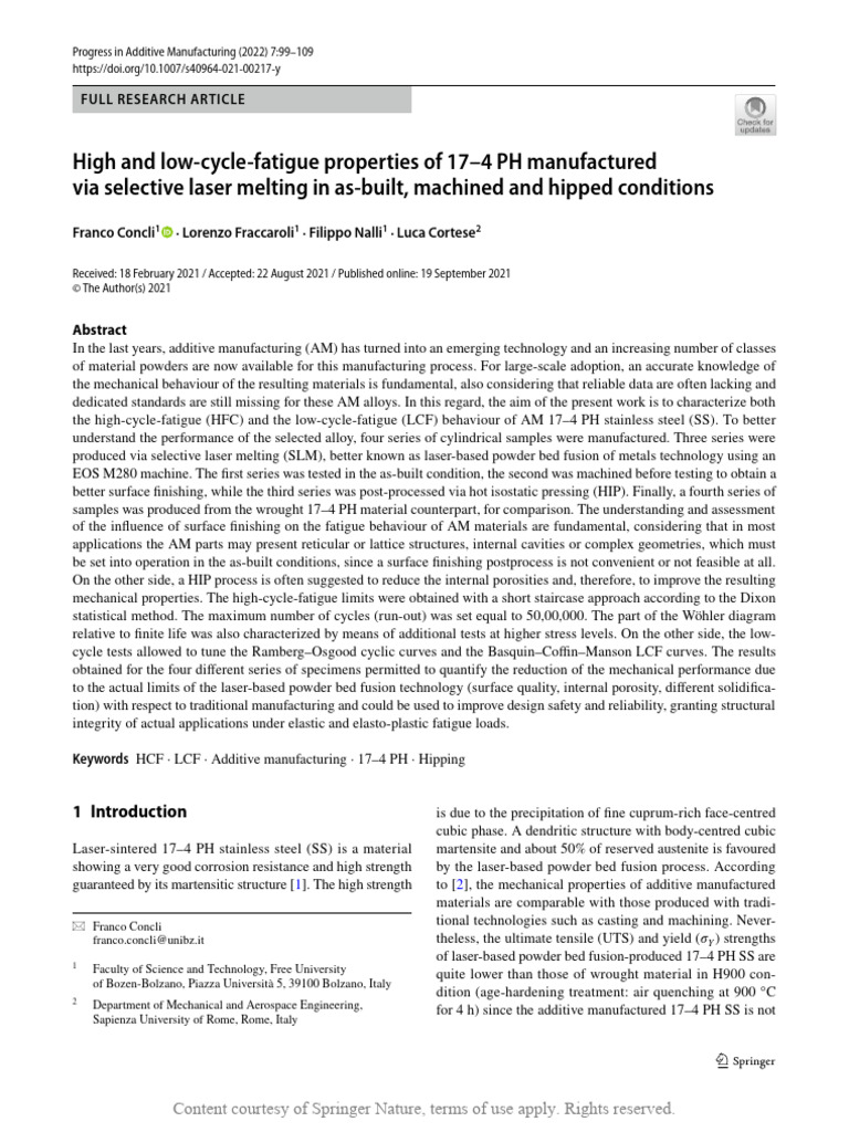 High and Low-Cycle-Fatigue Properties of 17-4 PH M | PDF | Fatigue ...