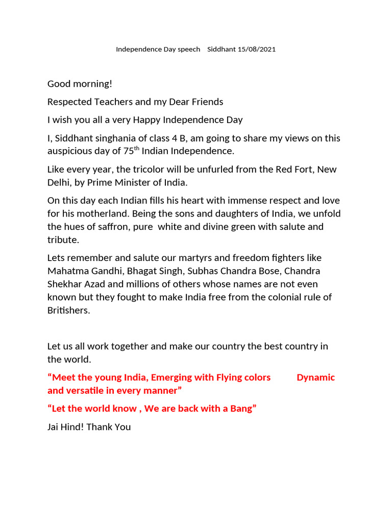 75th Indian Independence Day Speech | PDF