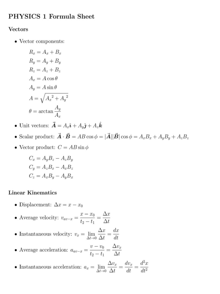 Physics 1 Formulas | PDF