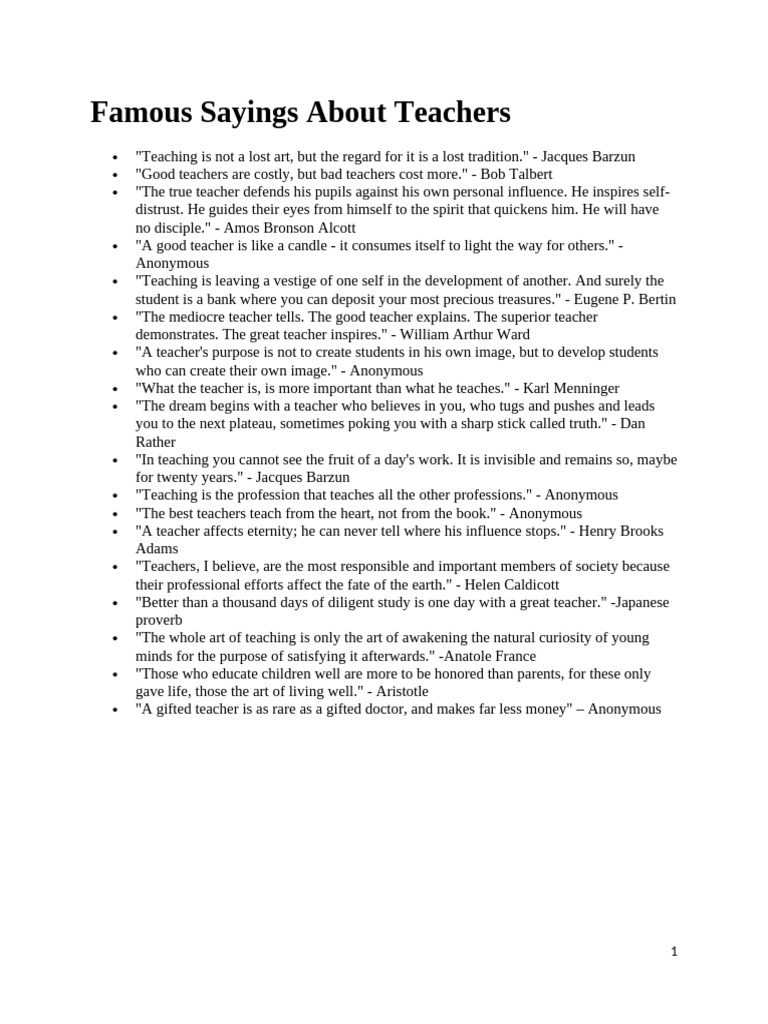 Famous Sayings About Teachers | PDF | Teachers | Mind