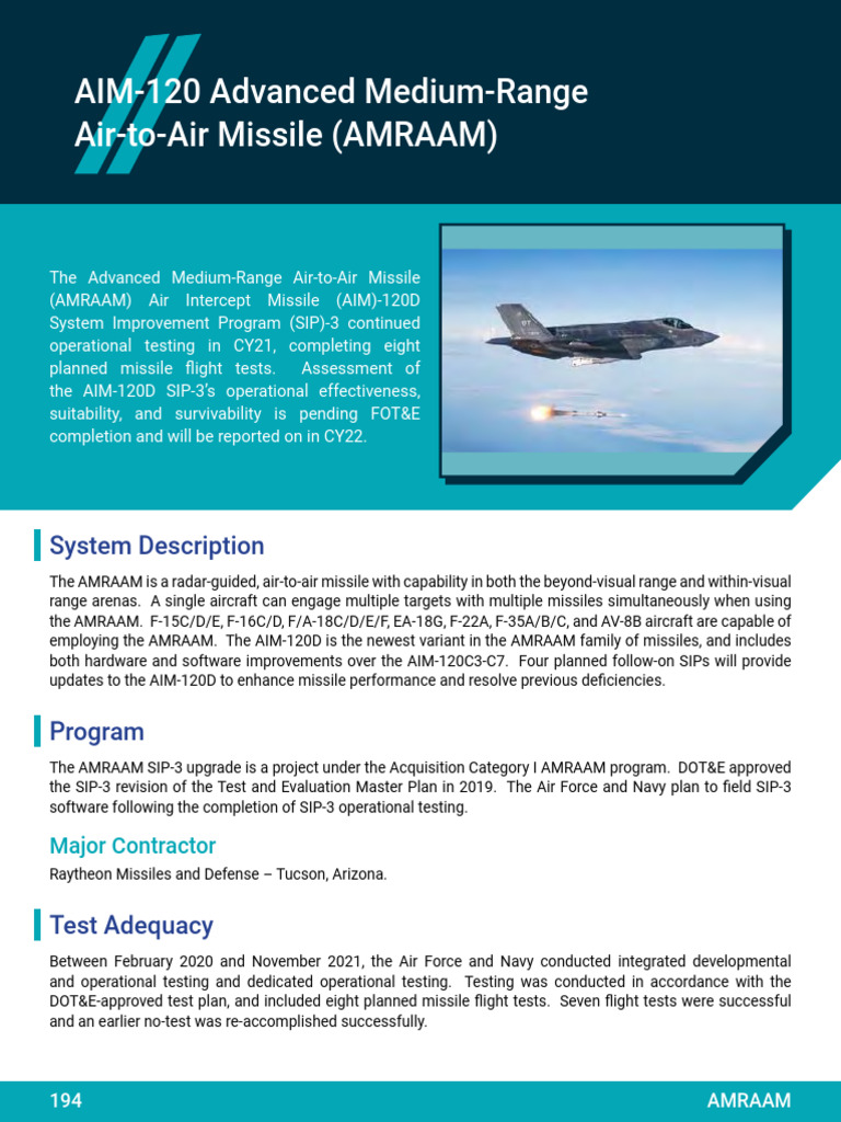 2021AMRAAM先进中程空对空导弹 | PDF | Military Technology | Missile Types