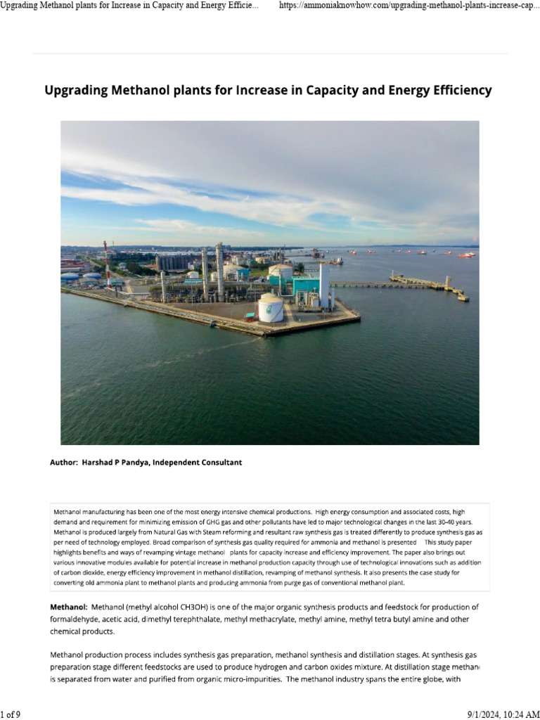 Upgrading Methanol Plant Efficiency | PDF | Sustainable Technologies ...