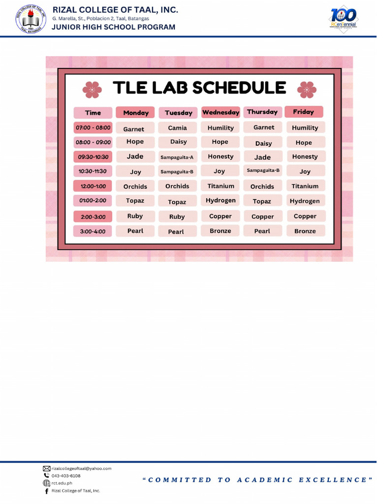 TLE LABORATORY SCHEDULE | PDF