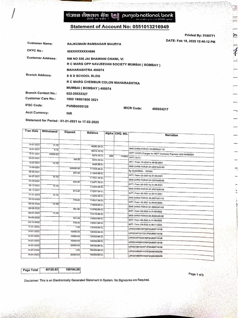 Ramsagar Maurya & Rajkumari Maurya - Bank Statement | PDF