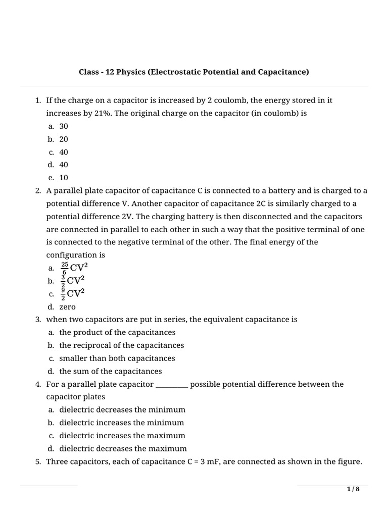 Electrostatics Potentialand Capacitance | PDF | Capacitance | Capacitor