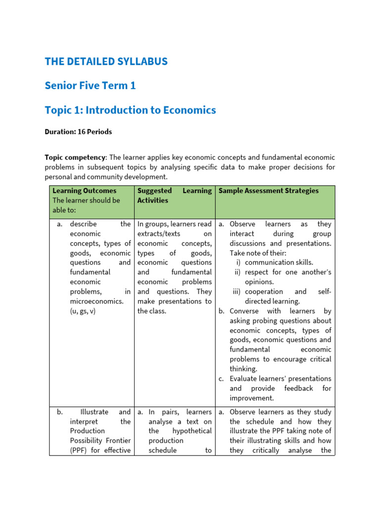Senior Five Economics Syllabus 2025 | PDF | Demand | Elasticity (Economics)
