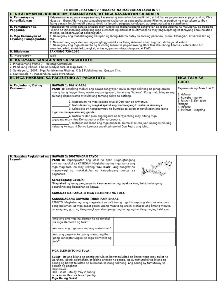 LE-FILIPINO-7 - Q4 - Aralin5 - Saknong 730-1006 | PDF