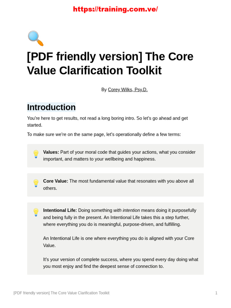 PDF Friendly Version The Core Value Clarification Toolkit | PDF ...