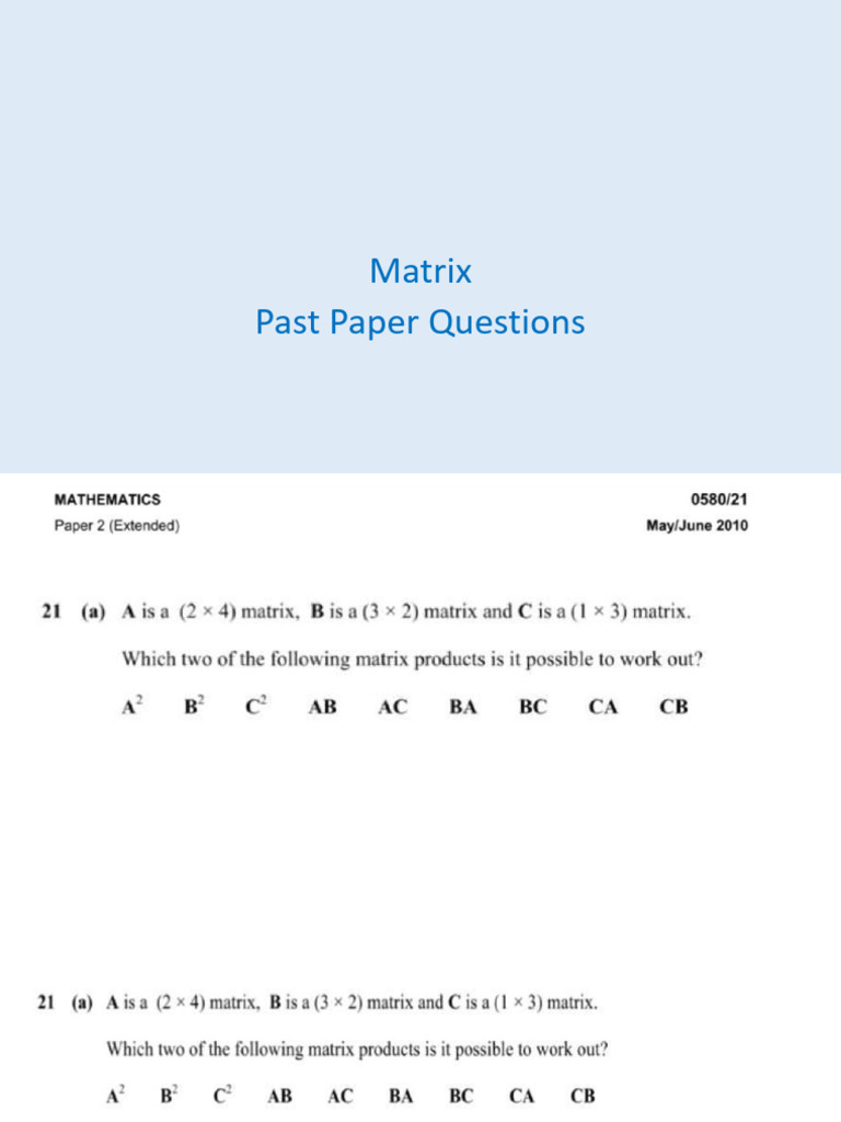 Matrix Past Papers | PDF