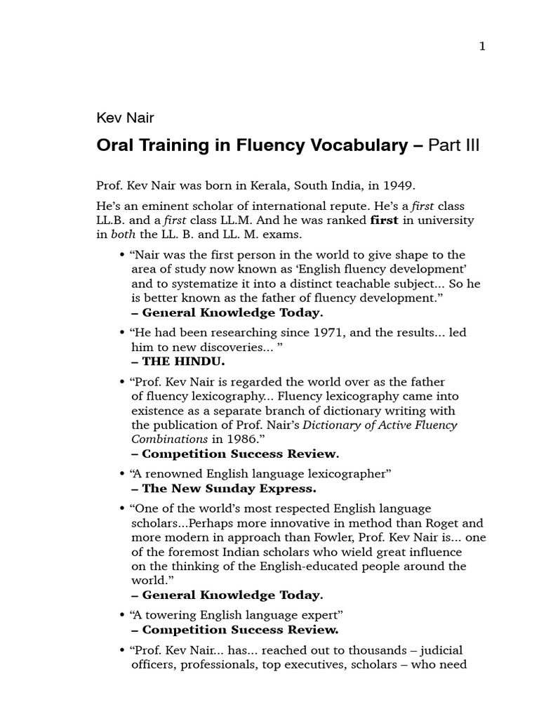 Fluentzy Book-12 Oral Training in Fluency Vocabulary - Part III (Kev Nair) (Z-Library) | PDF ...