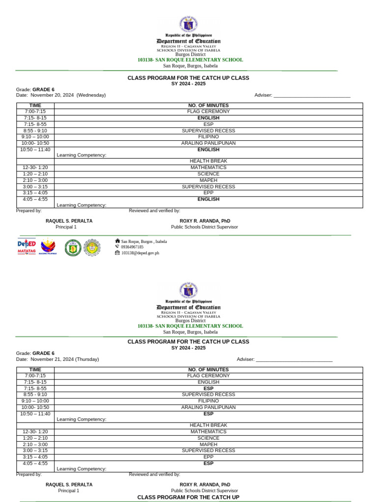Classroom Program For The Catch UP Classes Grade 6 | PDF | Philippines | Social Institutions