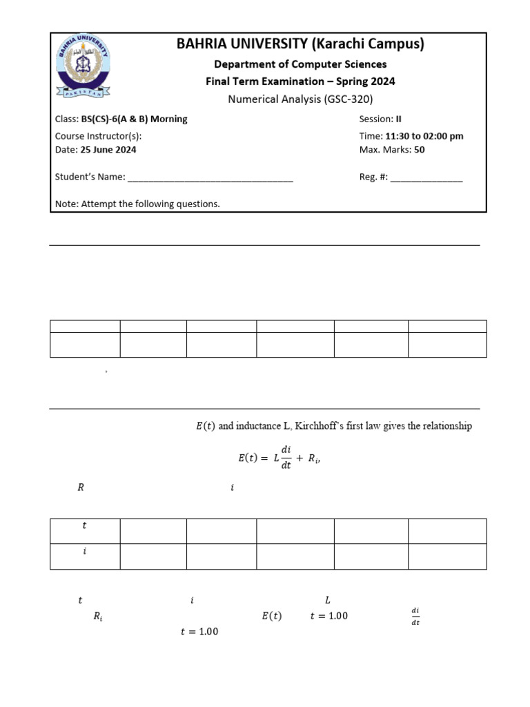 Numerical Analysis Exam: Methods & Techniques | PDF | Inductance ...